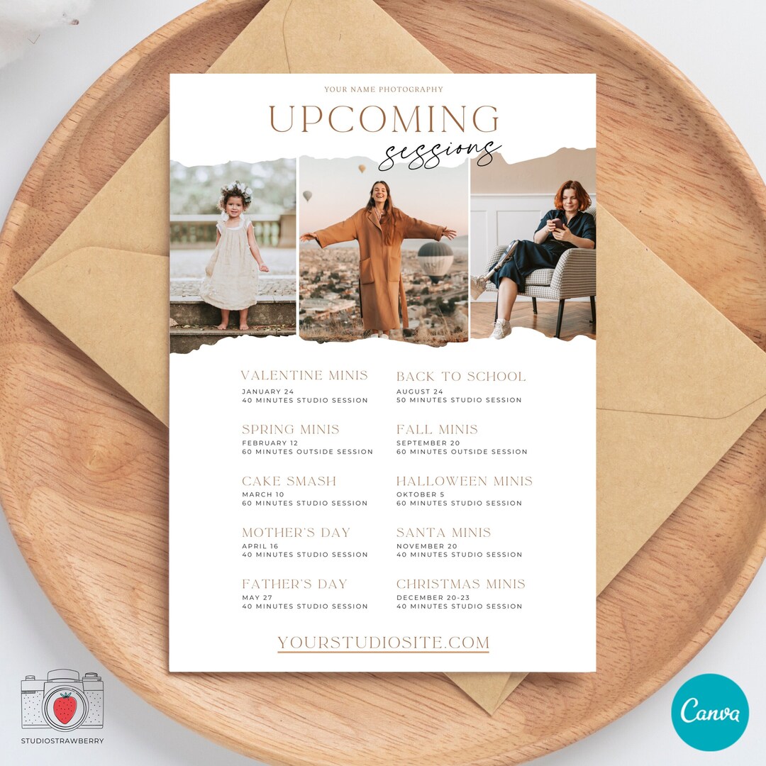 Upcoming Sessions Card for Photographers | Photography Marketing ...