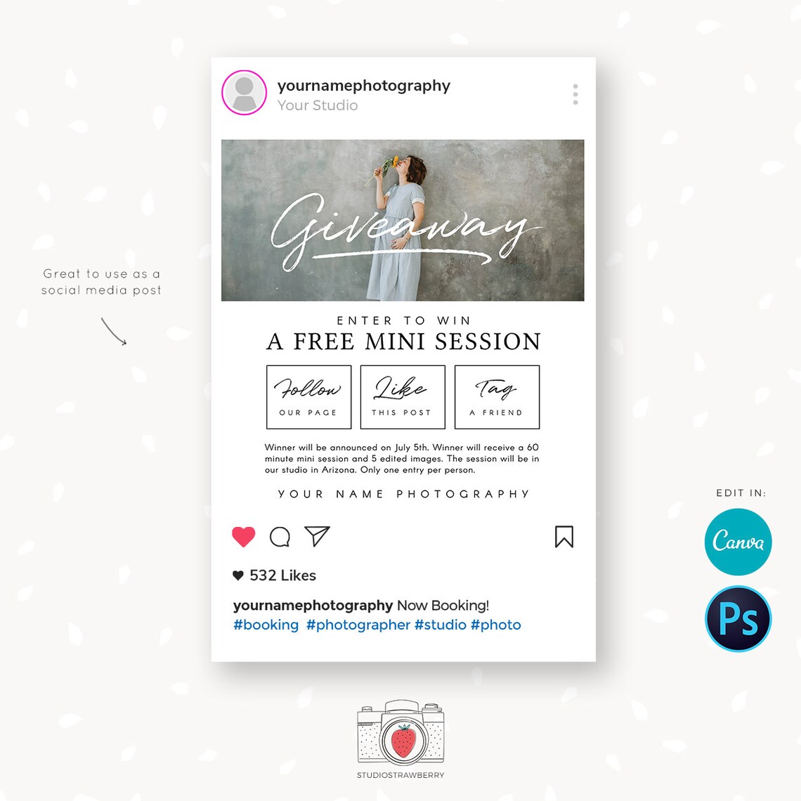 Contest Template Giveaway Template Facebook Template Social - Etsy