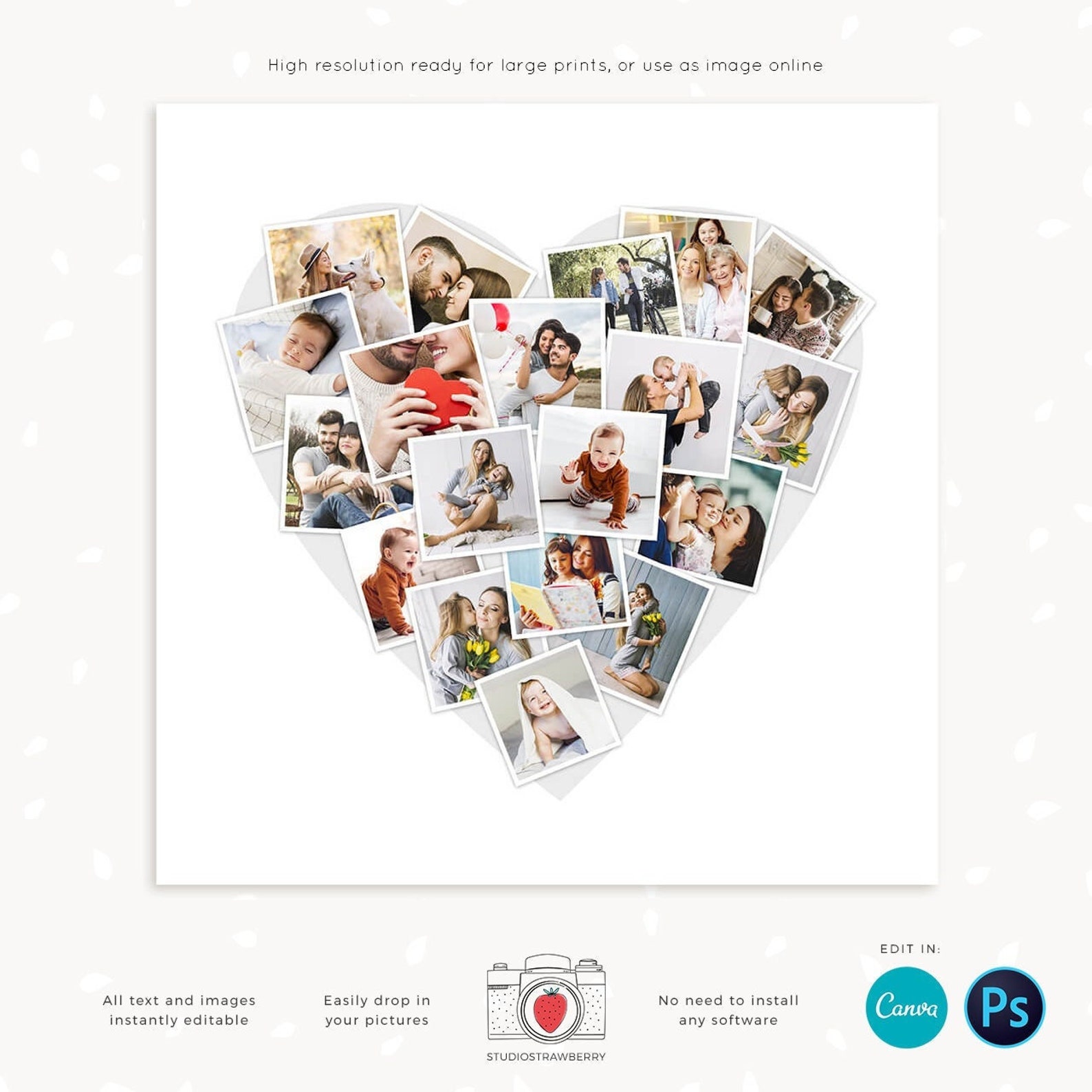 Heart Collage Template Instantly Editable Heart Photo - Etsy