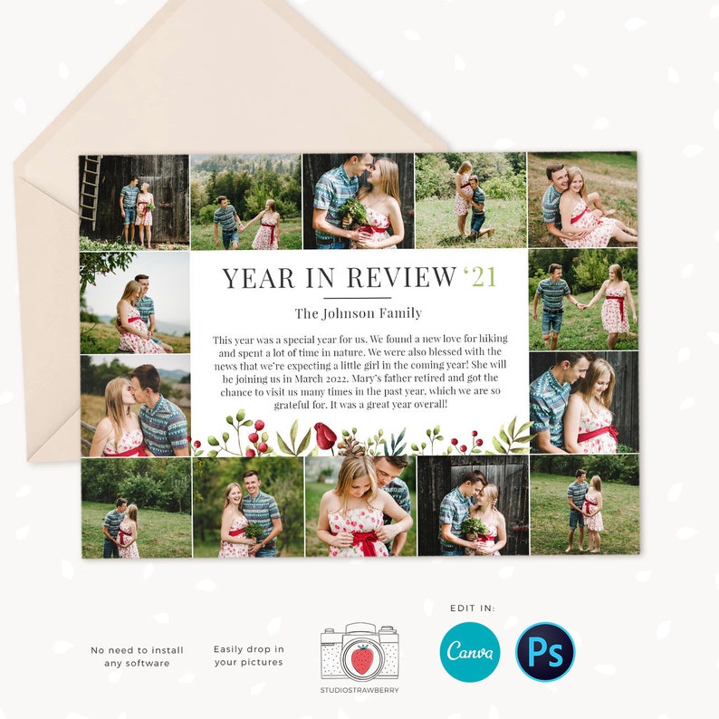 Year In Review Christmas Card Template Canva 2021 Collage Etsy