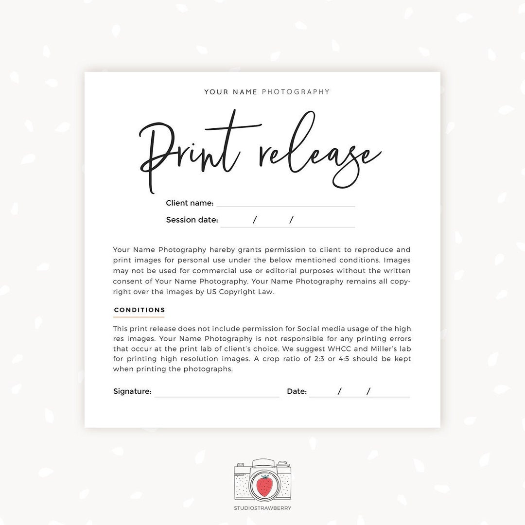 Photo Print Release Form Card Photography Forms Forms For Etsy Canada