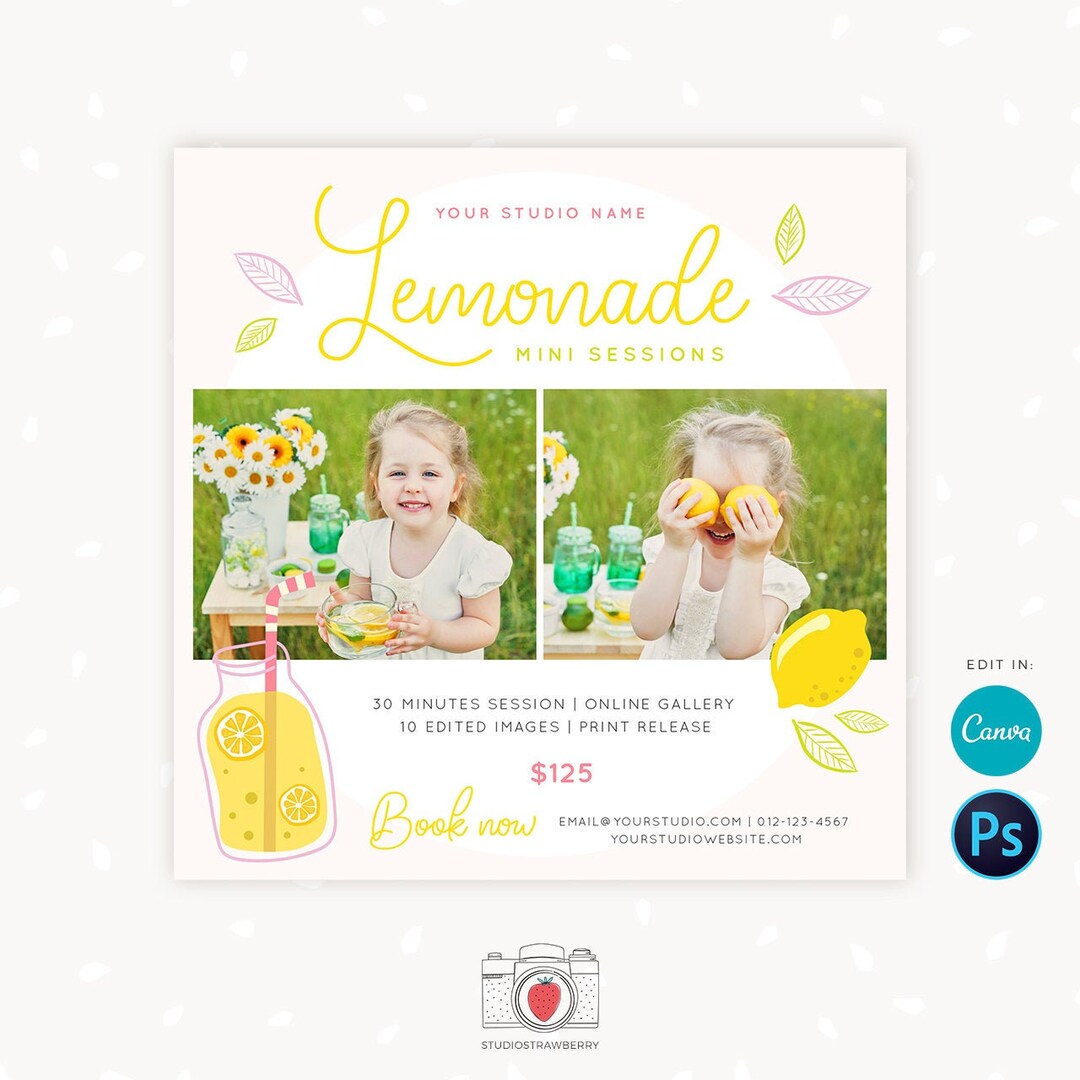 Lemonade Mini Sessions Template, Canva, Photoshop, Lemonade Mini ...