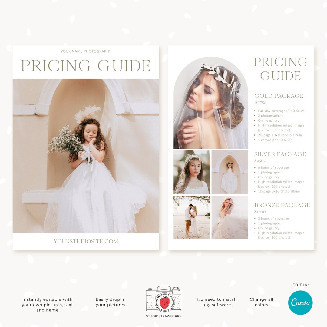 Editable Photography Pricing Guide Template Canva Minimalist Wedding ...