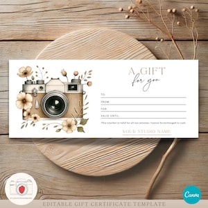Editable Photography Gift Certificate Template Canva | Printable Floral ...