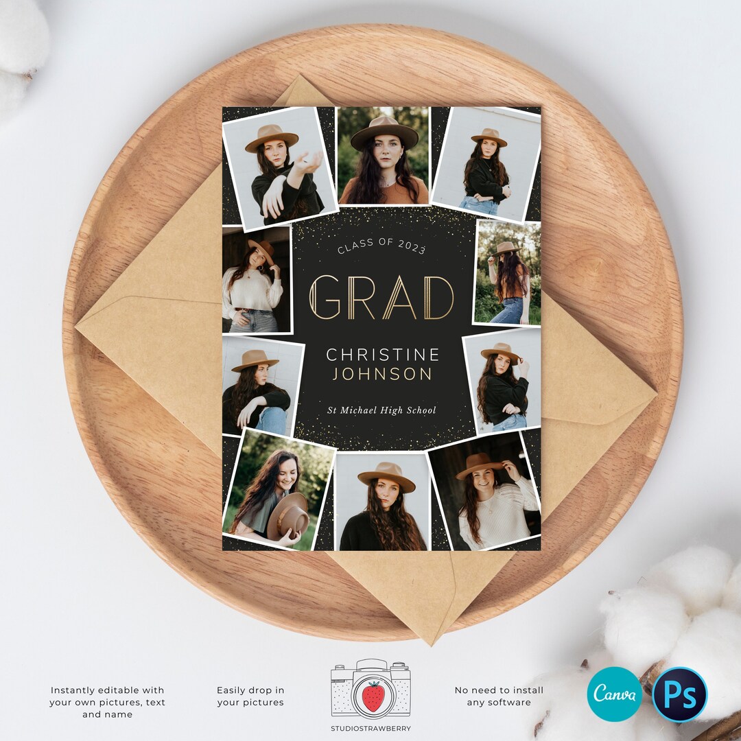 Graduation Invitation Template, Editable Graduation Photo Card, Senior ...