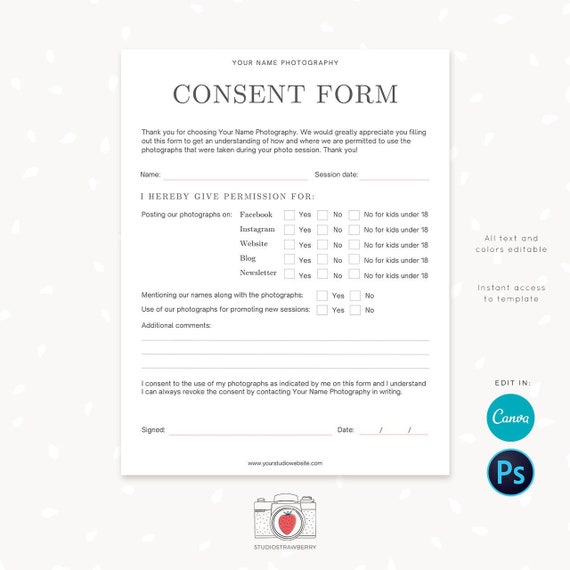 Photography Consent Form Template Photography Permission Form - Etsy