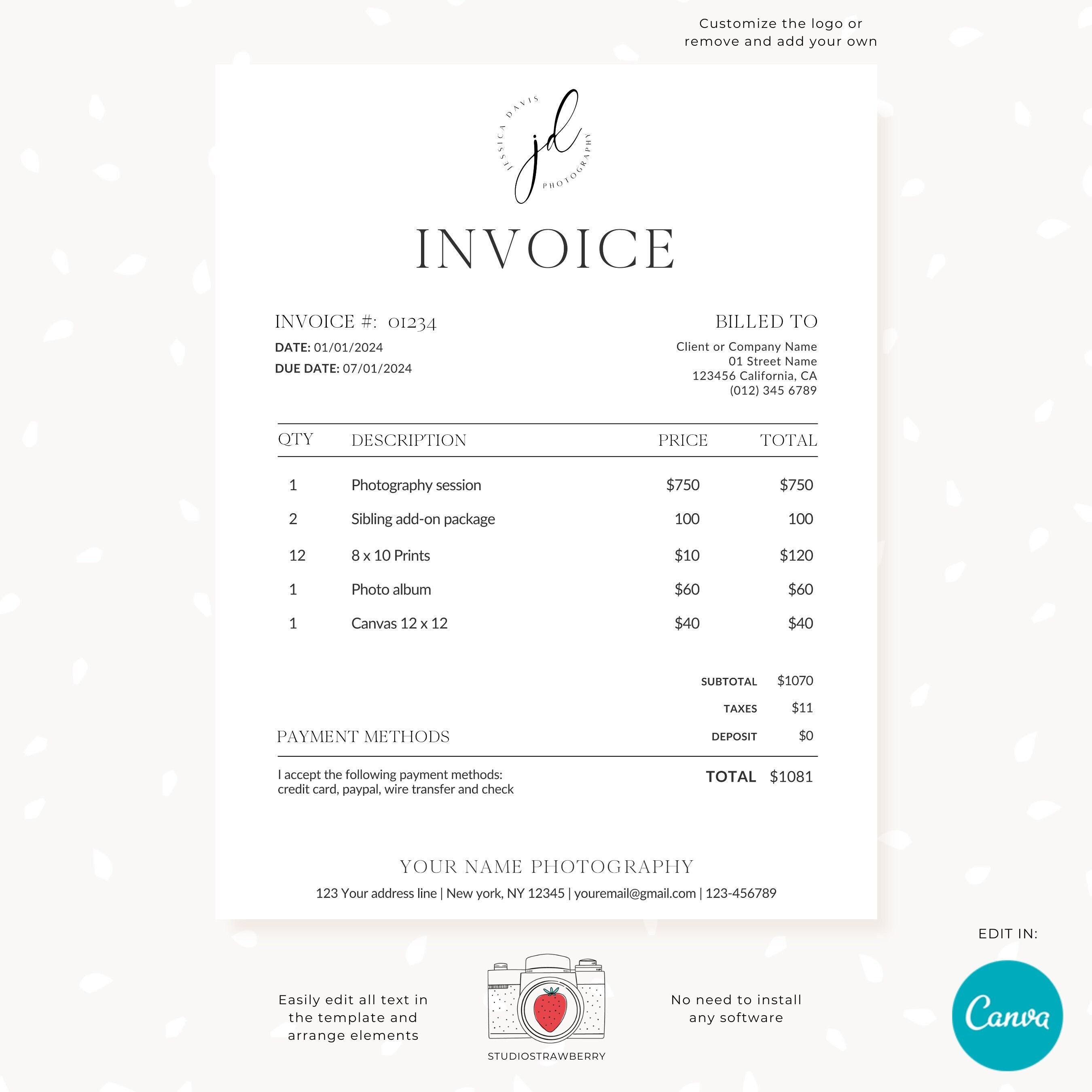 Minimalistic Invoice Template With Customizable Logo Professional ...