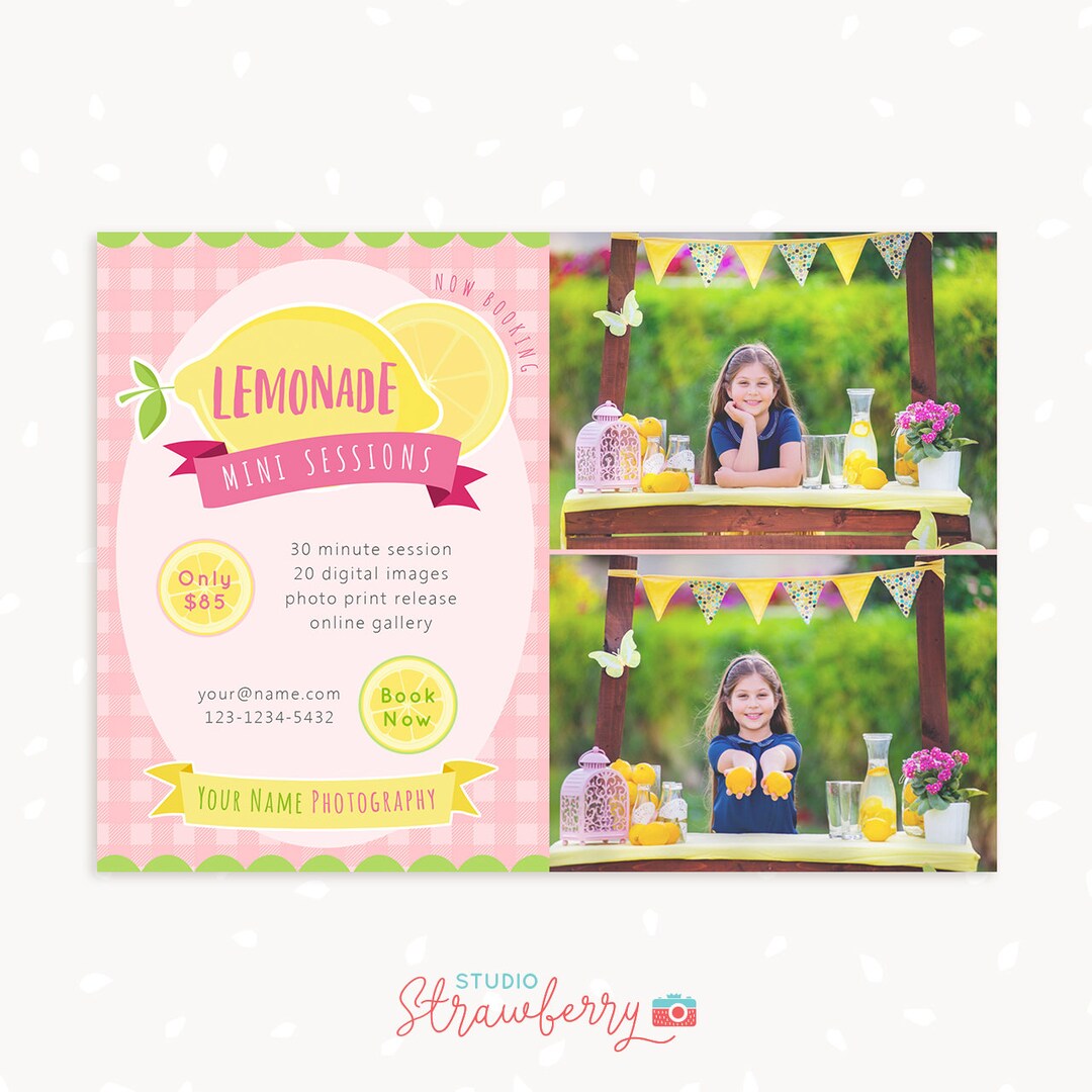 Summer Mini Session Template, Lemonade Stand Template, Pink Lemonade ...