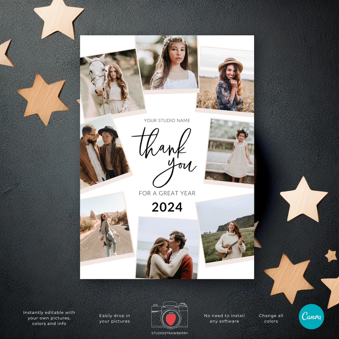 Editable End of Year Thank You Card Template With Photo Placeholders ...
