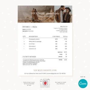 Editable Photography Invoice Template With Photo | Professional Canva ...