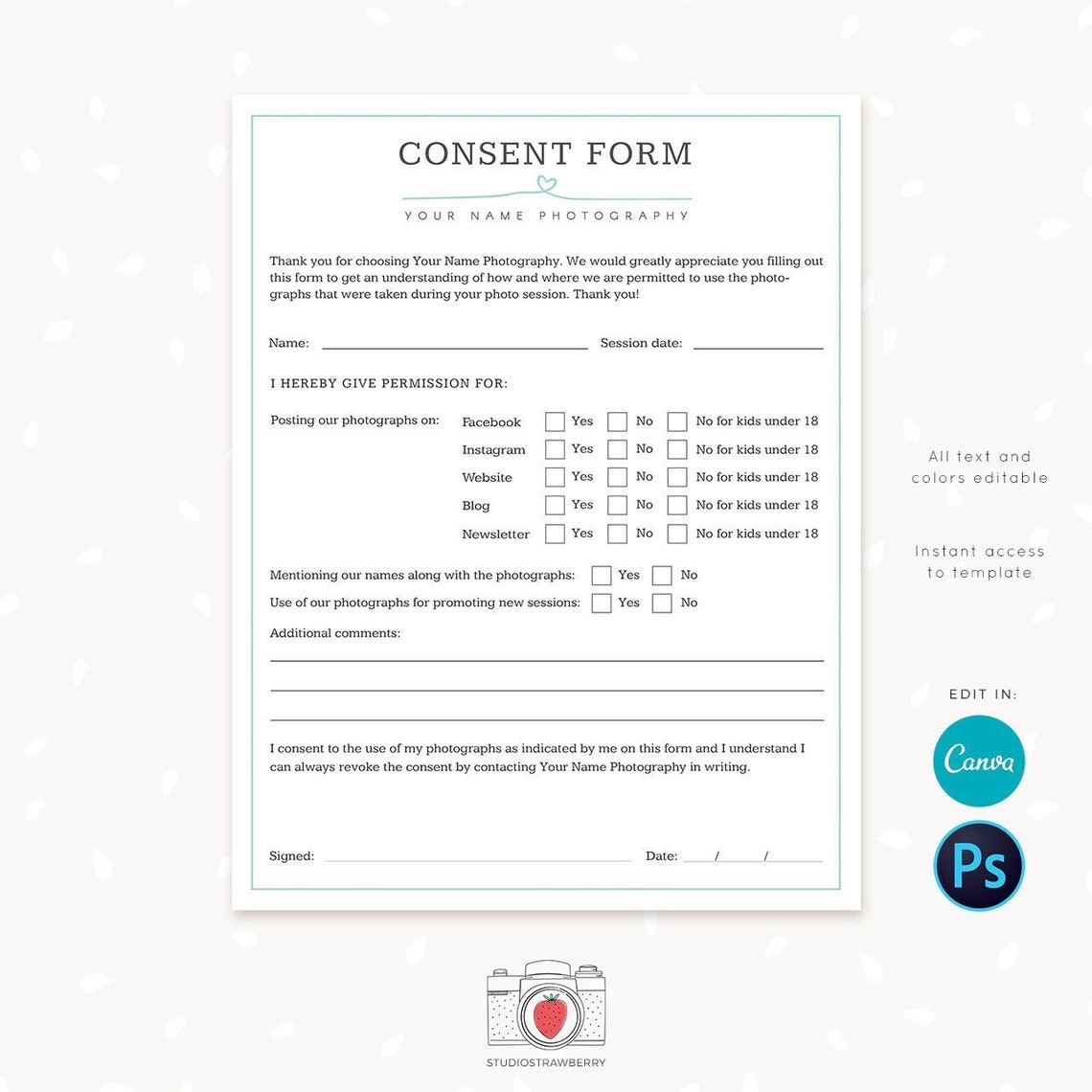 Photography Consent Form Template, Photography Permission Form Template ...
