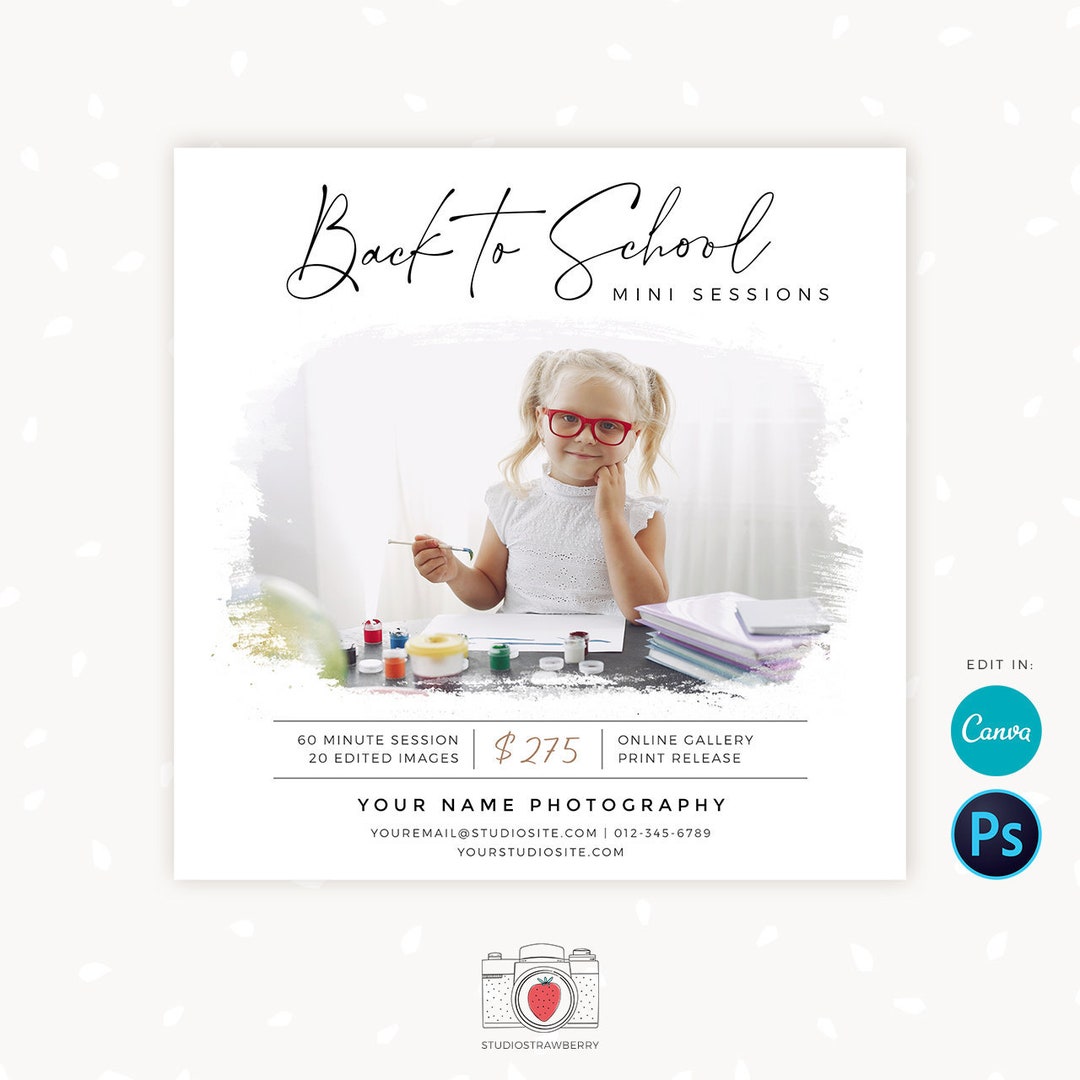 Back to School Mini Sessions Template, Canva, Photoshop, Back to School ...