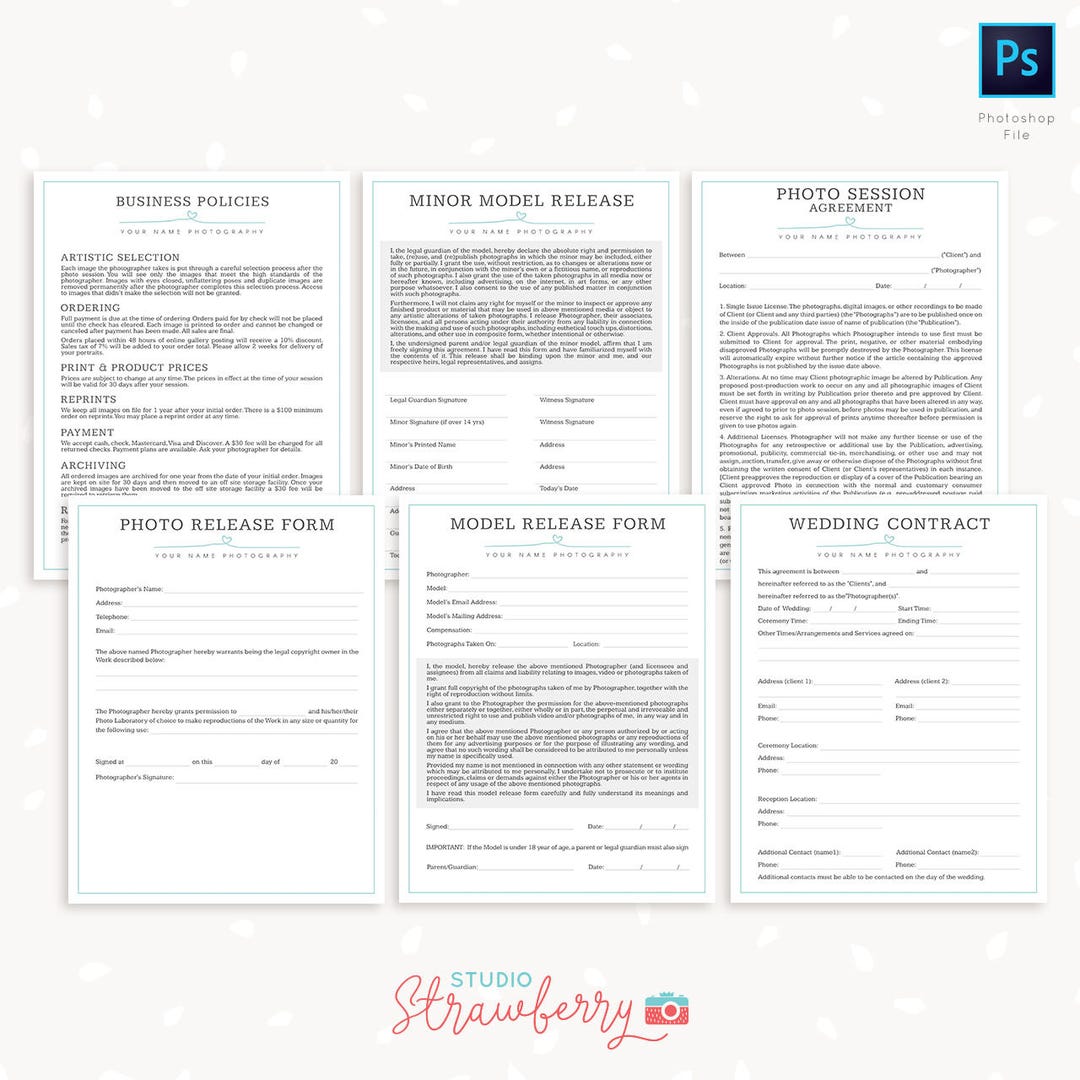 Photography Business Forms Bundle, Photo Session Agreement, Business ...