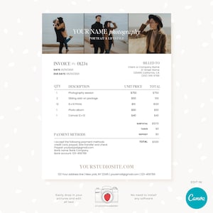 Editable Photography Invoice Template With Photo | Professional Canva ...