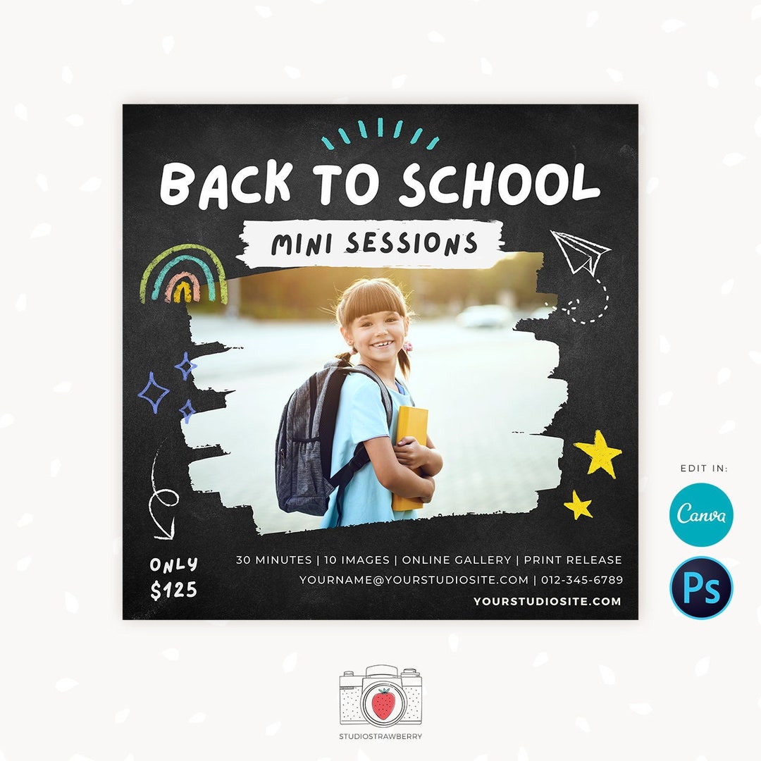 Back to School Mini Session Template, Chalkboard School Photography ...