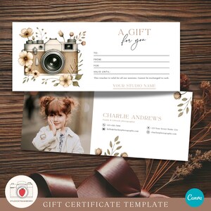Editable Photography Gift Certificate Template Canva | Printable Floral ...