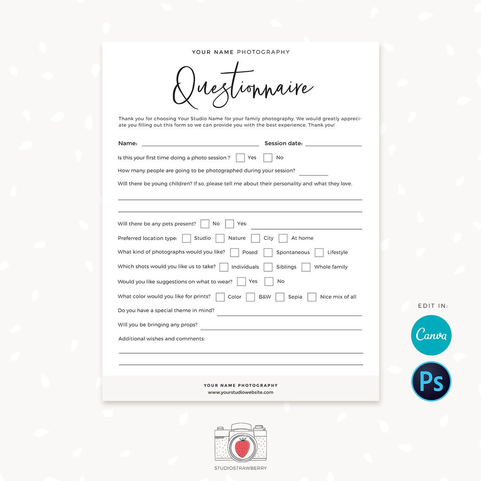 Photography Questionnaire Template, Family Photography Questionnaire ...