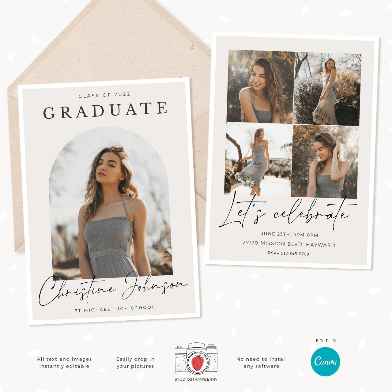Graduation Invitation Template, Instantly Editable, Editable Graduation ...