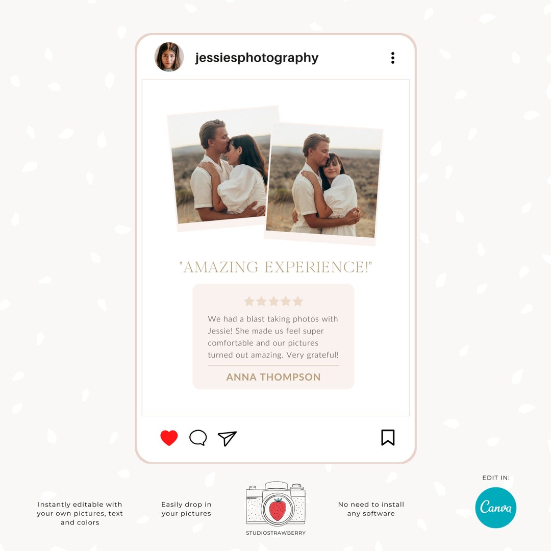 Photographer Review Template for Instagram Canva Editable Photography ...