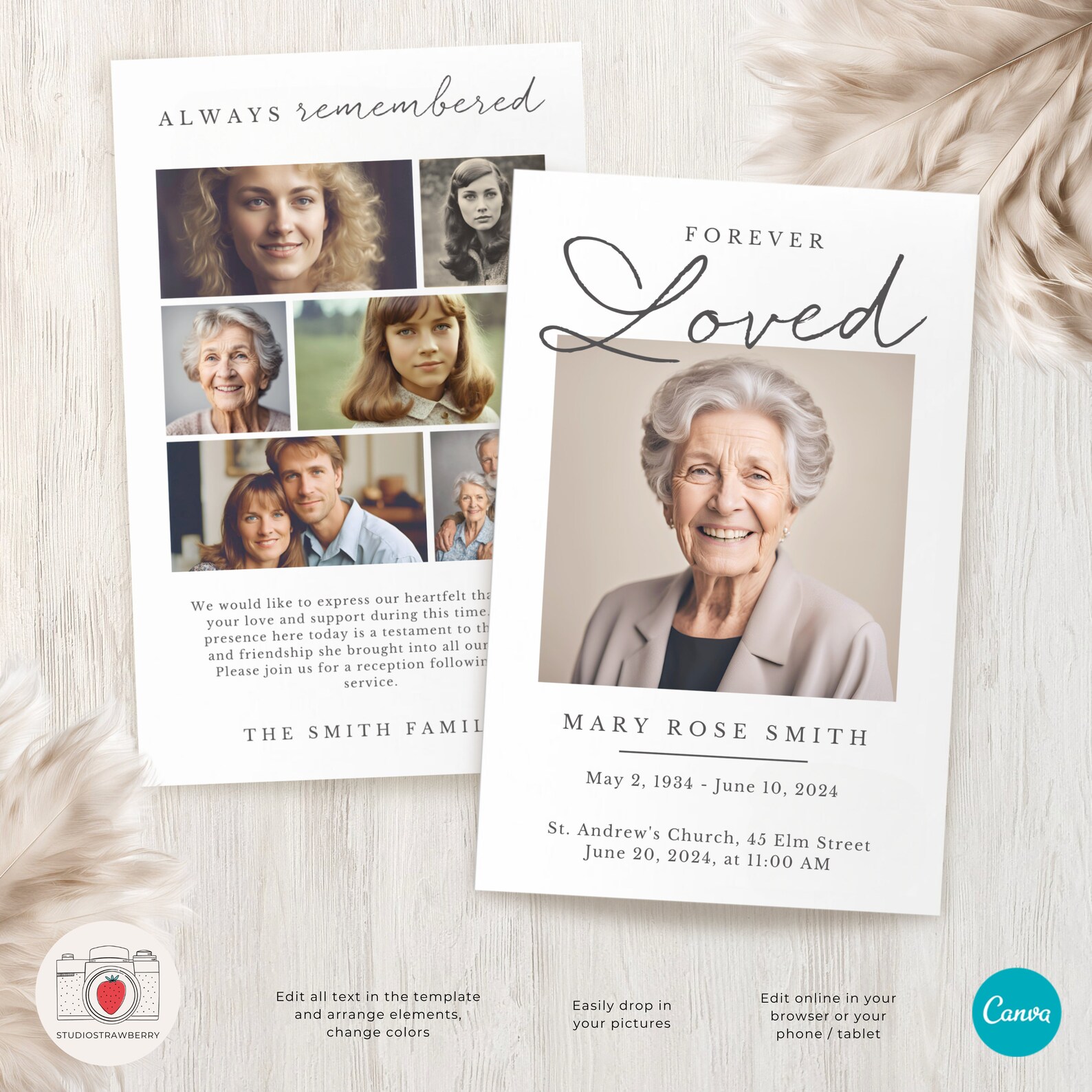 Editable Funeral Program Template With Photo Collage | Customizable ...