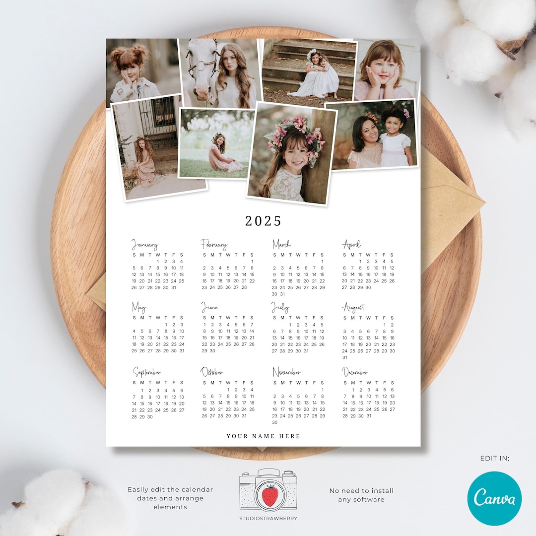 Editable 2025 Calendar Template With Photo Placeholders, Printable One ...