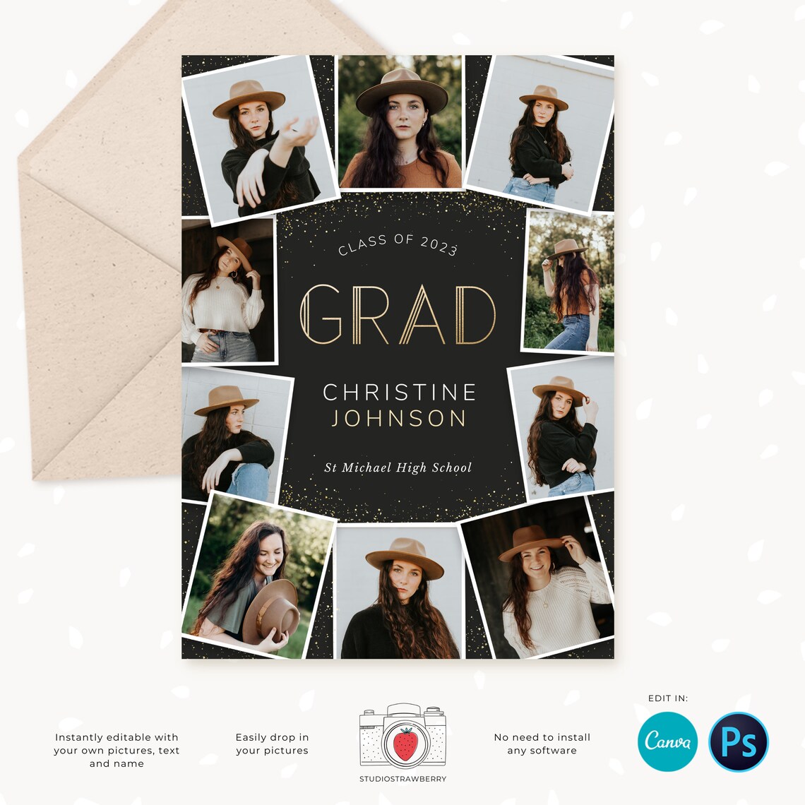 Graduation Invitation Template, Editable Graduation Photo Card, Senior ...