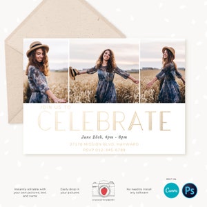 Graduation Invitation Template, Editable Graduation Photo Card, Senior ...