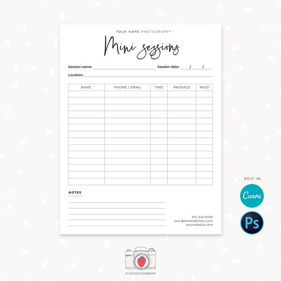 Mini Sessions Sign up Form Photography Forms Mini Session - Etsy