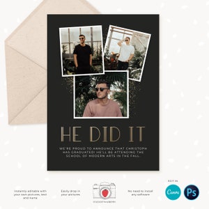 Graduation Invitation Template, Editable Graduation Photo Card, Senior ...