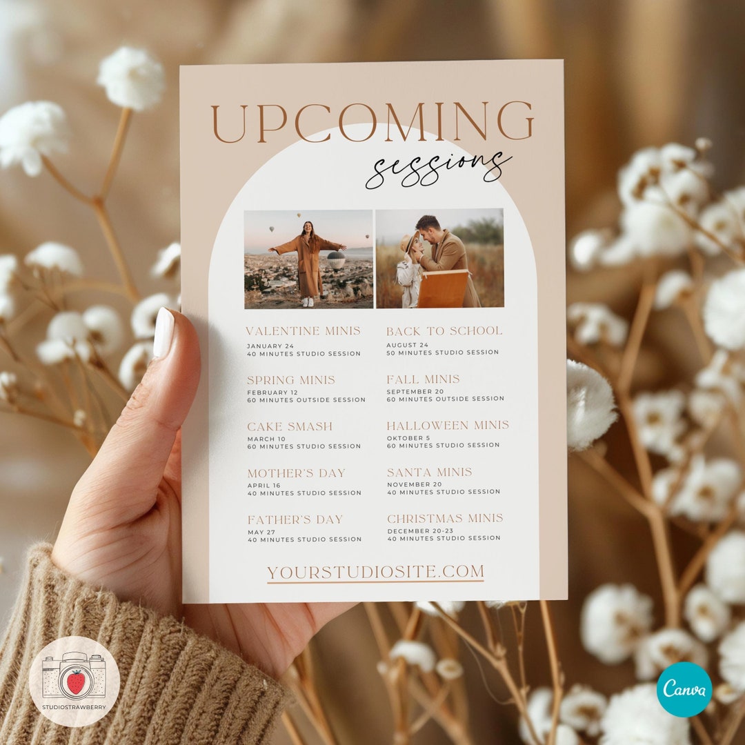 Upcoming Photography Sessions Template - Mini Session Schedule Card for ...