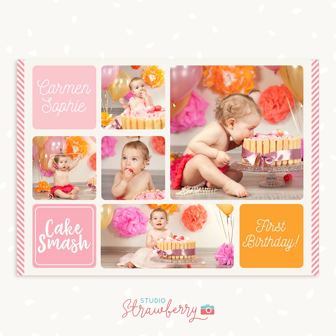 Cake Smash Photo Collage Template, First Birthday, Cake Smash Collage ...