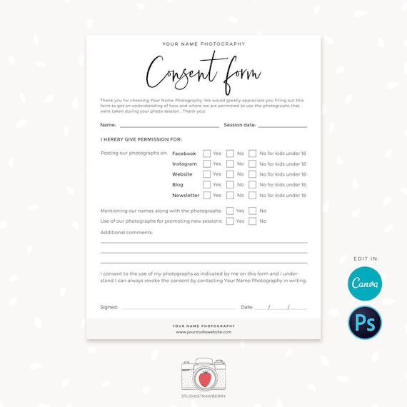 Photography Consent Form Template Photography Permission Form - Etsy