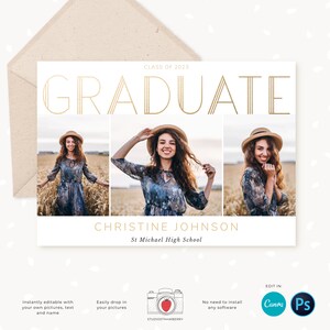 Graduation Invitation Template, Editable Graduation Photo Card, Senior ...