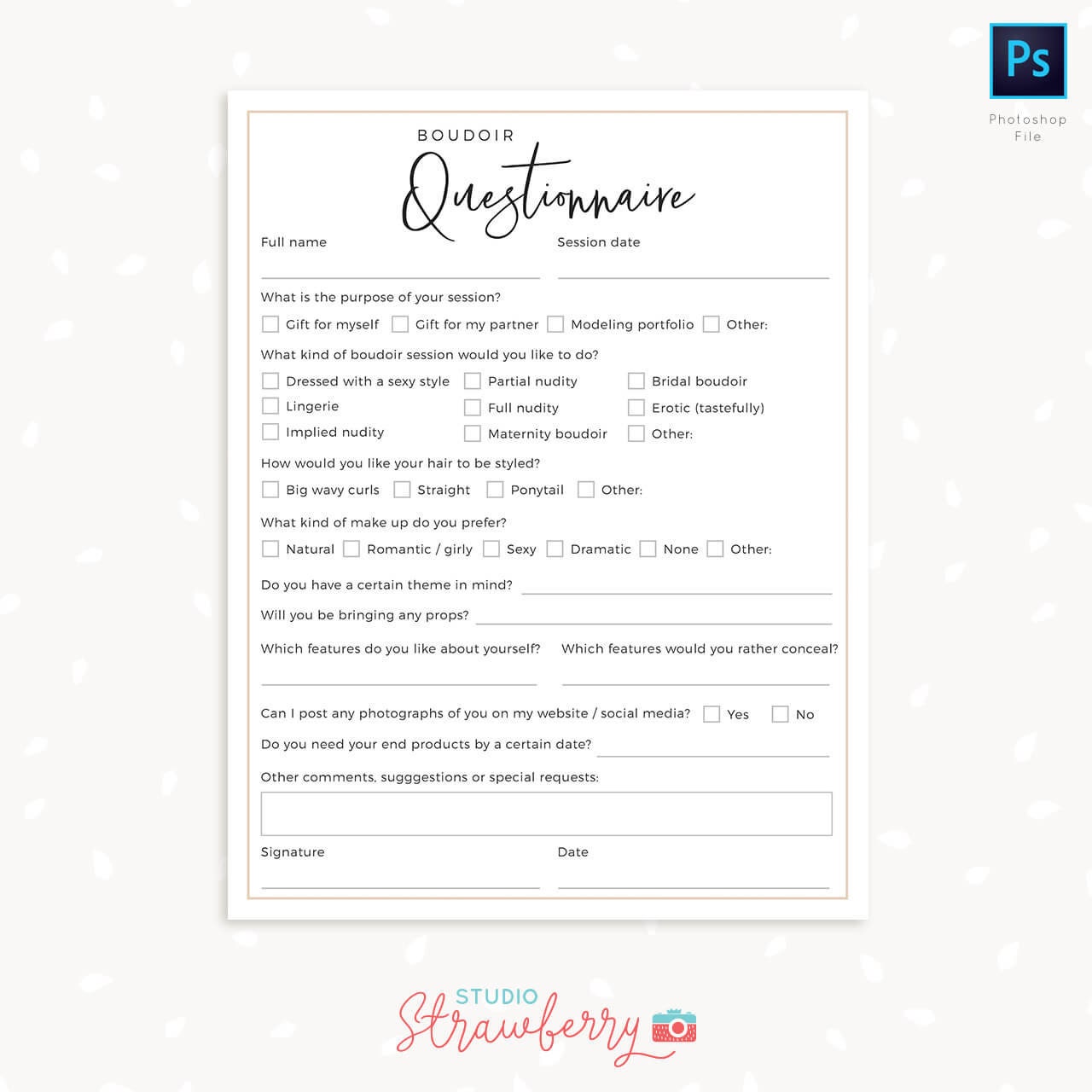 Boudoir questionnaire template Boudoir photography | Etsy