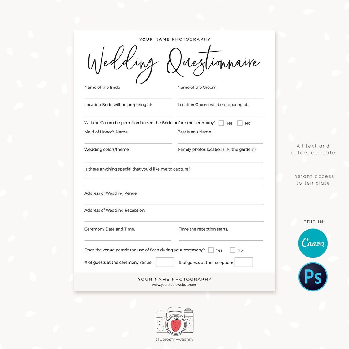 Photography Questionnaire Template, Wedding Photography Questionnaire ...