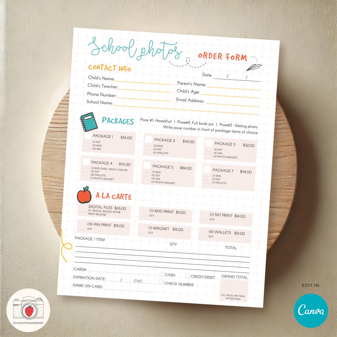 Printable School Photo Order Form, School Picture Pricing Template ...