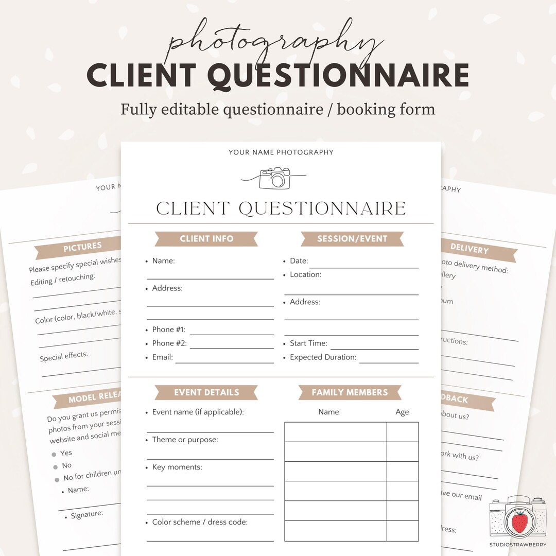 Editable Photography Client Questionnaire Template | Canva Booking Form ...