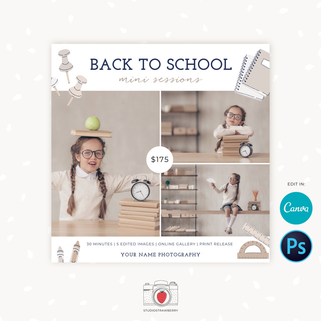 Back to School Mini Session Template, School Photography Template, Kids ...