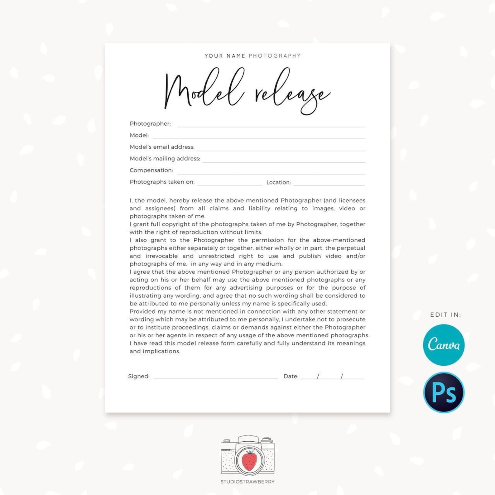 Model Release Form, Photography Forms, Model Release Forms for ...