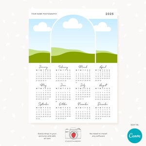 2025 Photo Calendar Template, Canva, Photo Arch, One Page Printable ...
