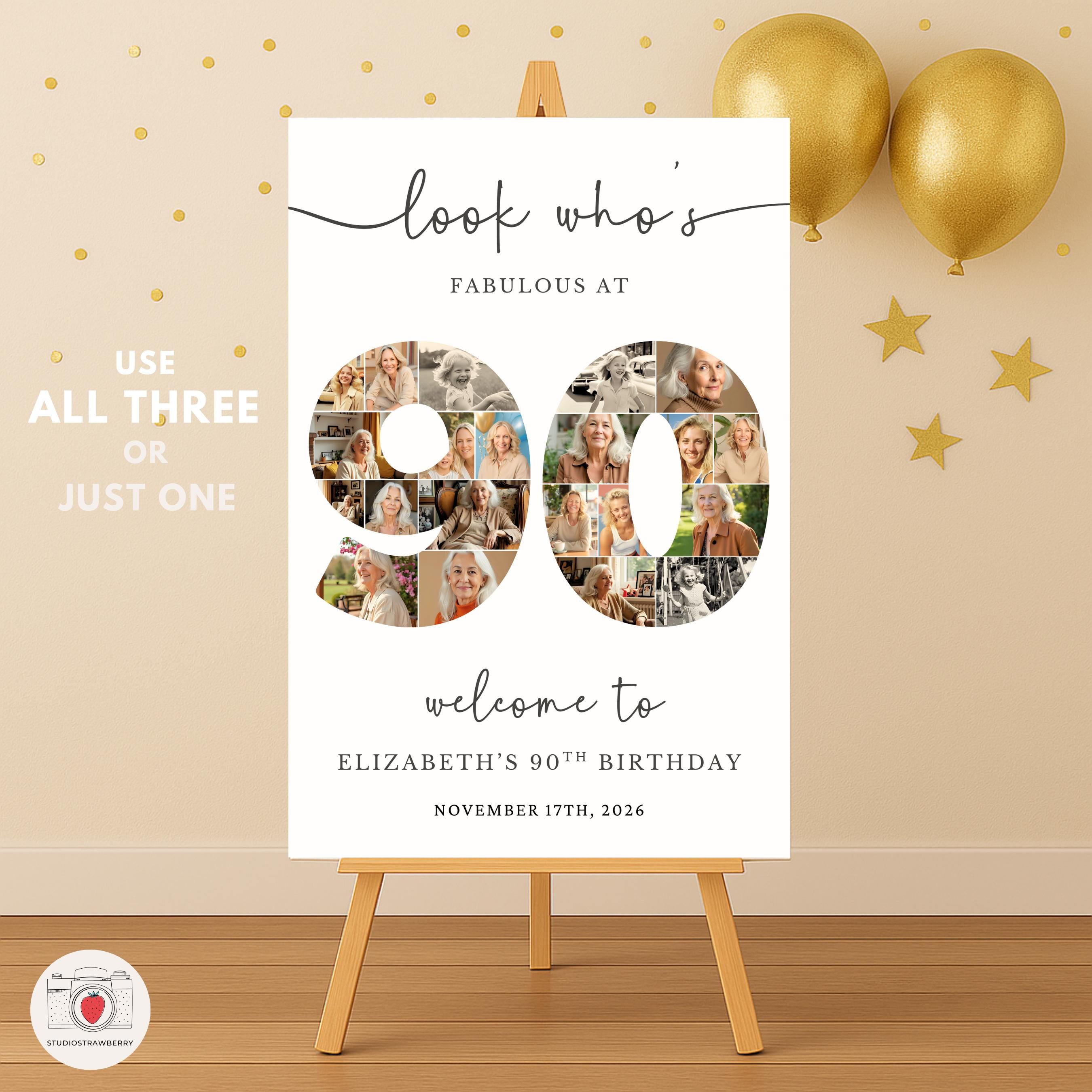 Editable 90th Birthday Welcome Sign Template With Photo Collage ...