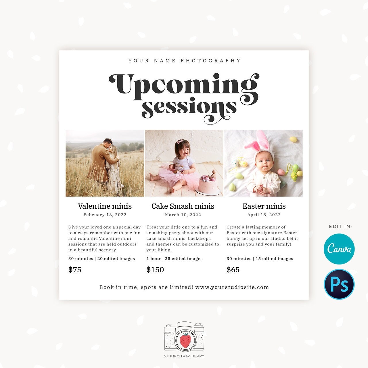 Upcoming sessions photography template mini sessions calendar | Etsy