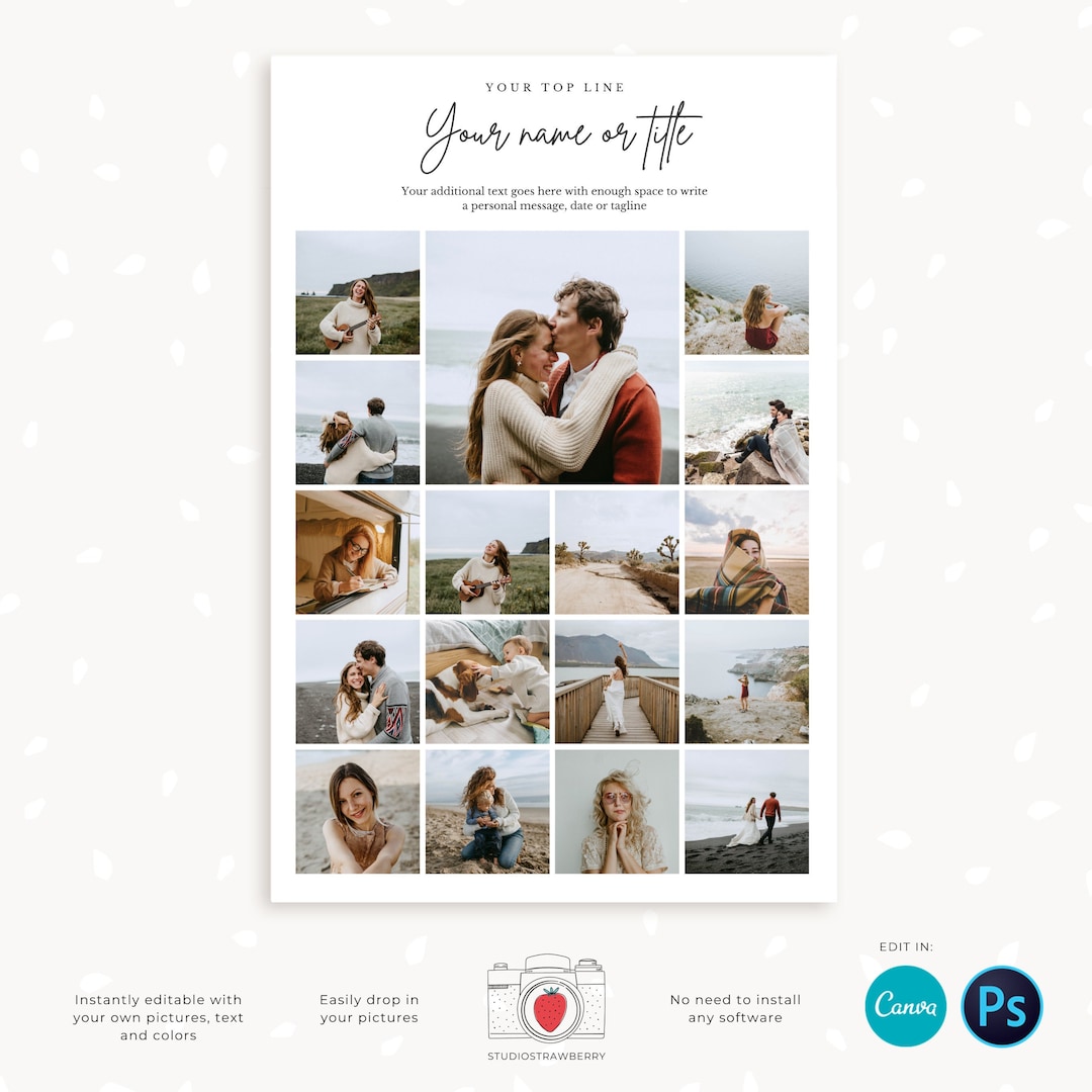 24x36 Photo Collage, Poster Collage Template for 17 Photos, Poster Size ...