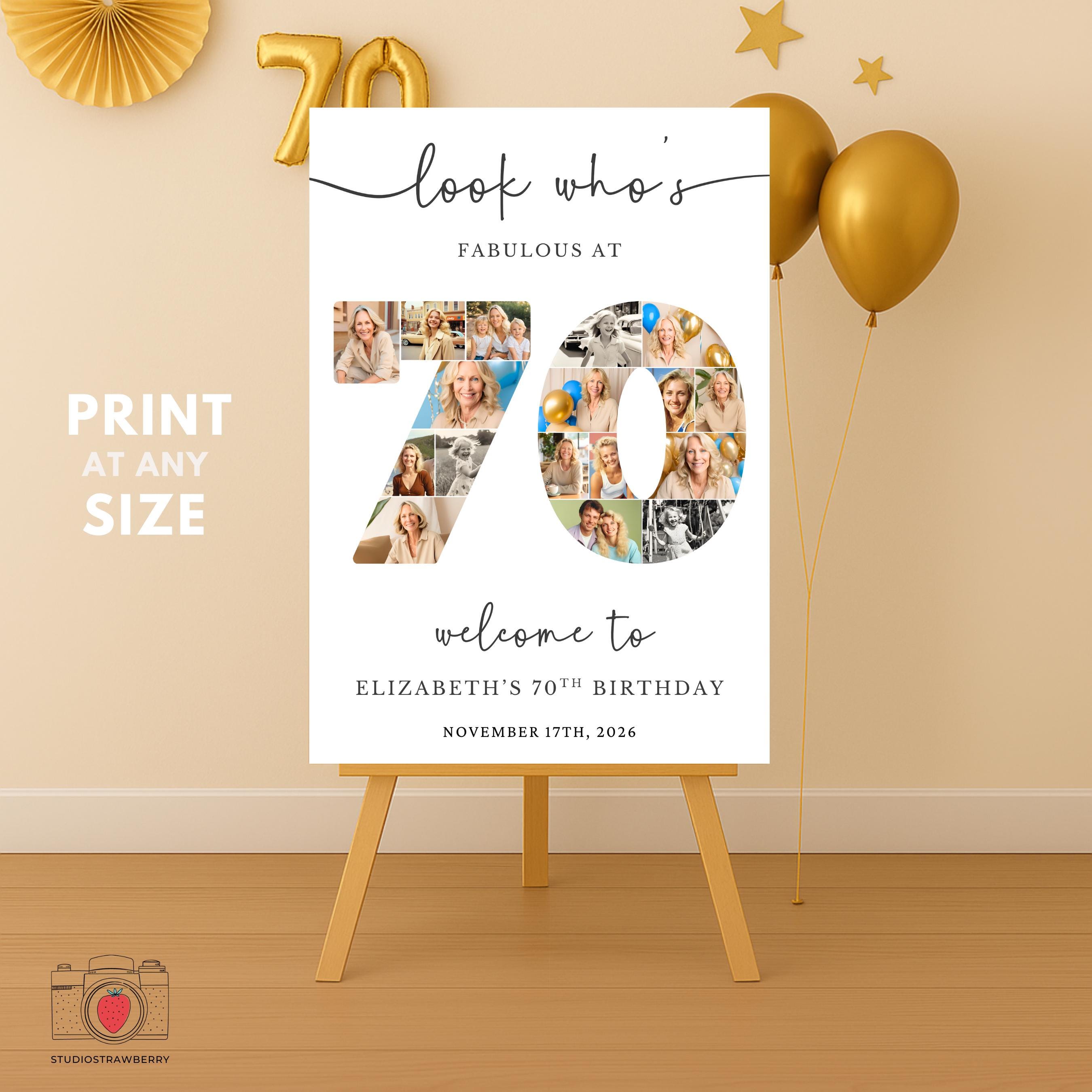 Editable 70th Birthday Welcome Sign Set, Number 70 Photo Collage Canva ...