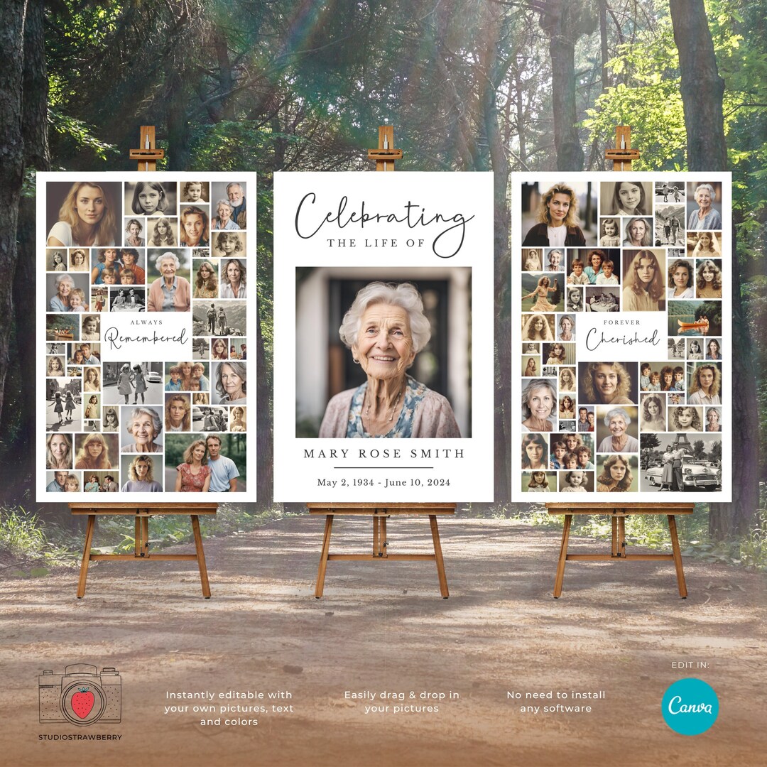Editable Funeral Photo Collage Template | Memorial Picture Display ...