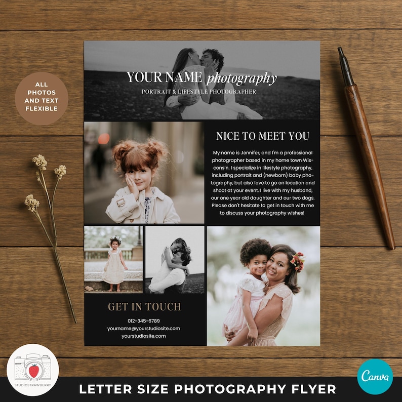 Editable Photography Flyer Canva Template – Black Portrait Photographer ...