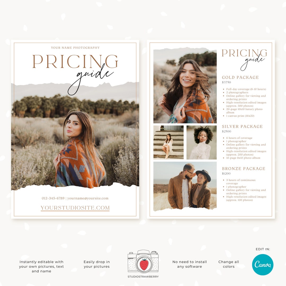 Editable Photography Pricing Guide Template | Canva Price List ...