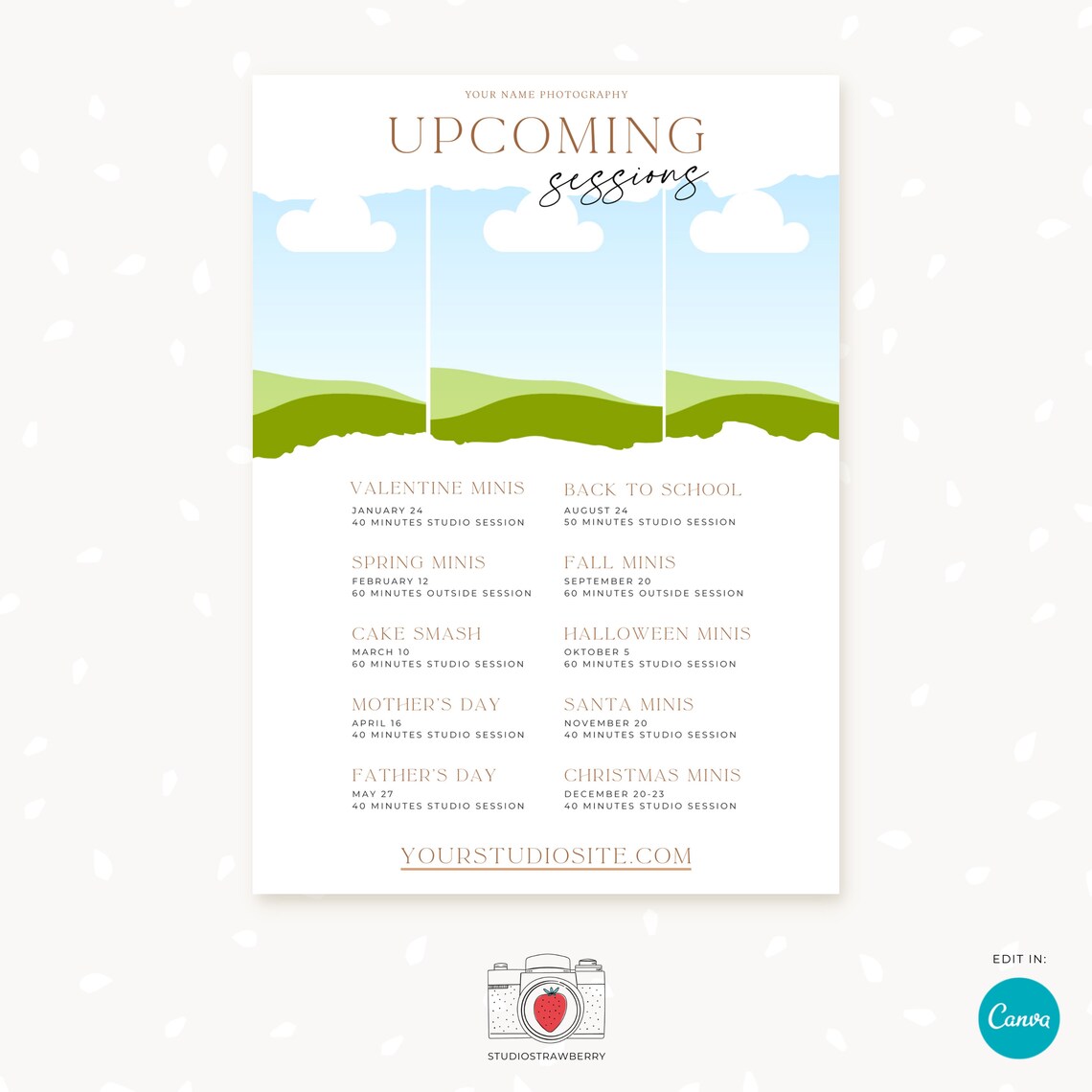 Upcoming Sessions Card for Photographers | Photography Marketing ...