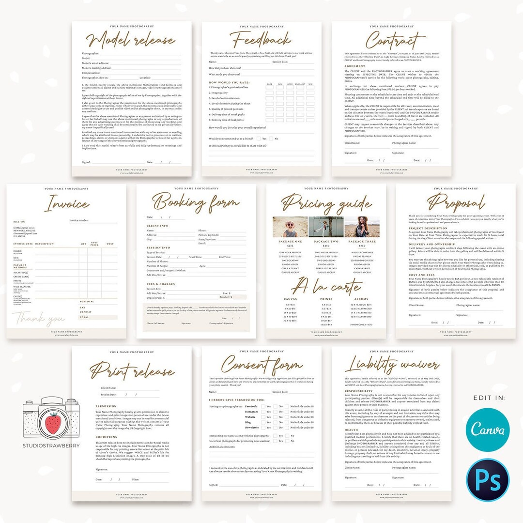 Photography Business Forms Bundle, Photography Forms Template Set ...