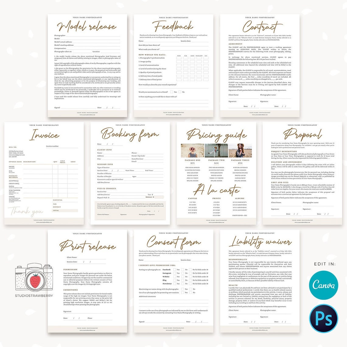 Photography Business Forms Bundle Photography Forms Template - Etsy